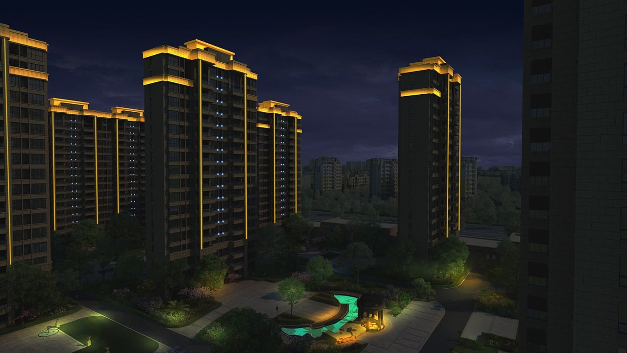 Download Residential Night Scene, Lighting Effect, Beautiful Community ...