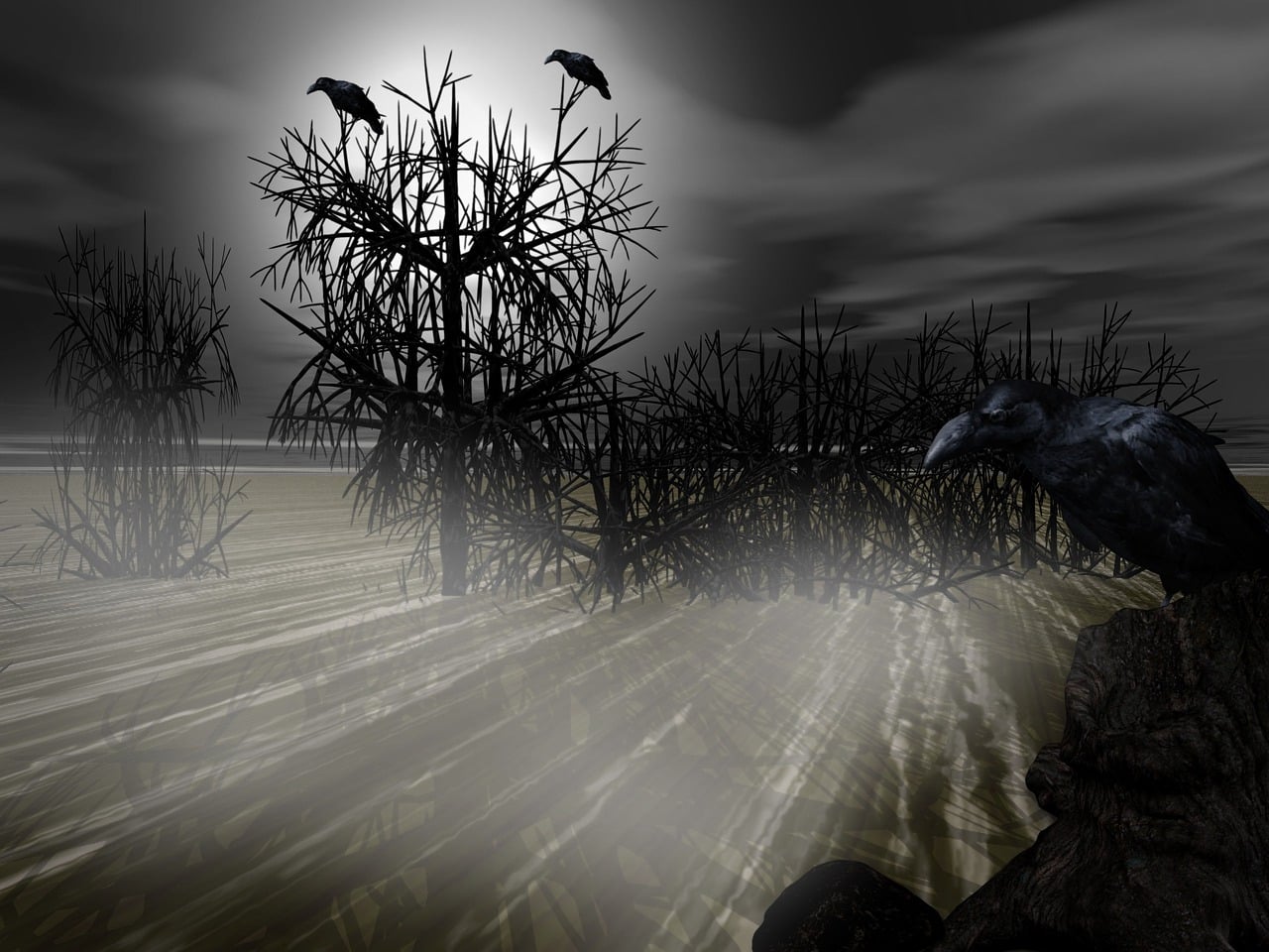 Download Tree, Ravens, Fog. Royalty-Free Stock Illustration Image - Pixabay