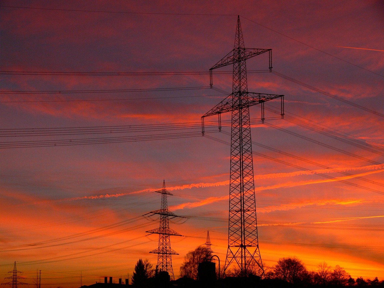 High Voltage Power Lines Sunset
