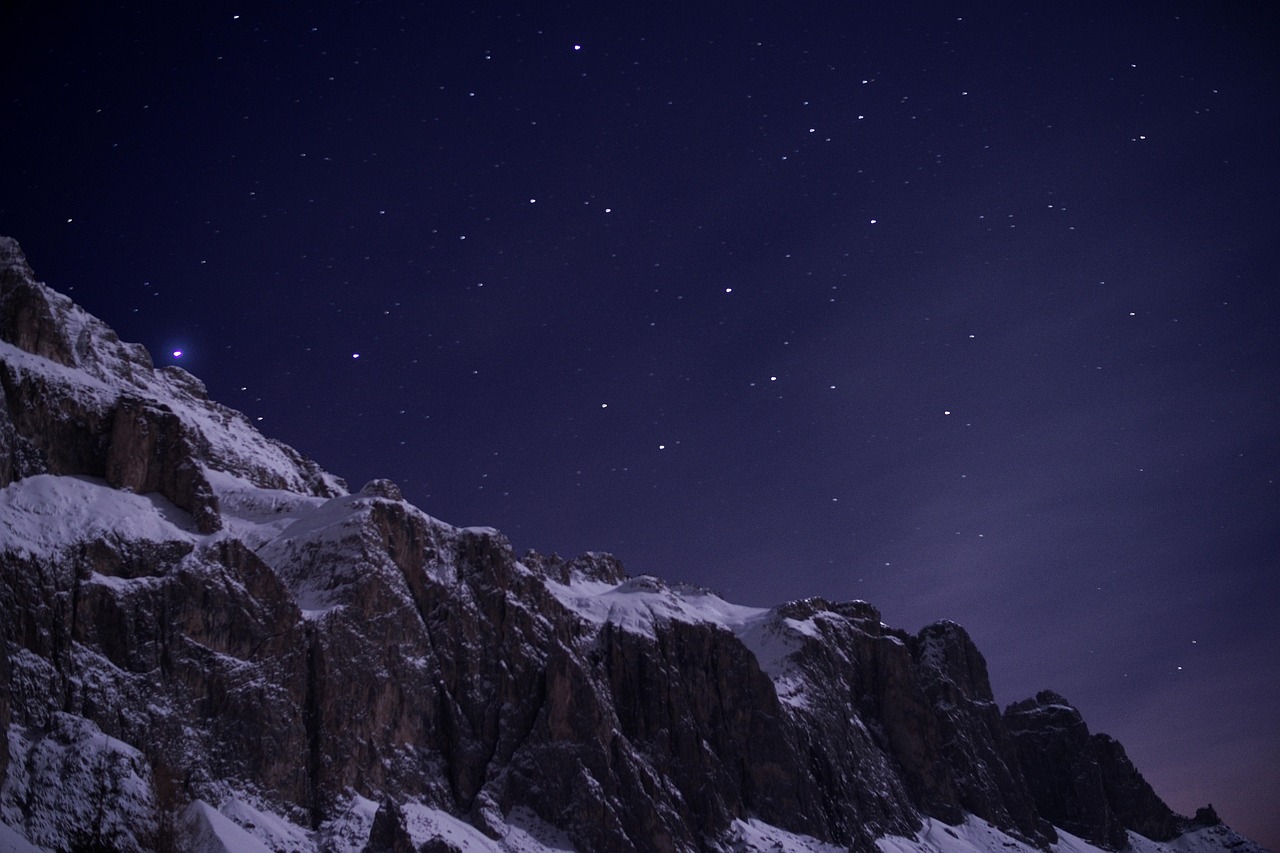 Snow Covered Mountains At Night