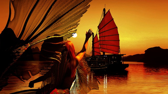 Download Mermaid, Sailboat, Sunset. Royalty-Free Stock Illustration ...