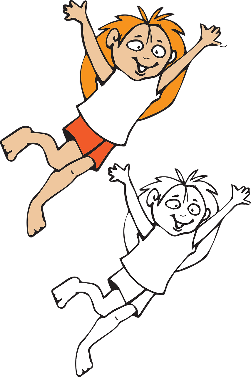 Happy Cartoon Girl Jumping