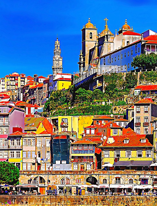 Download Old Town Of Porto, Clerigos Tower, Colorful Houses. Royalty ...