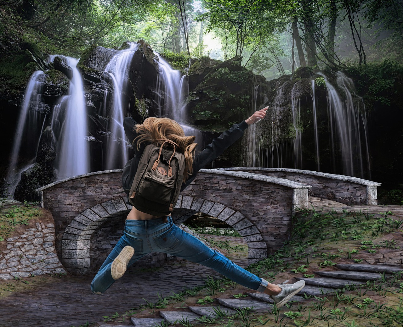 Download Woman, Jump, Waterfall. Royalty-Free Stock Illustration Image ...