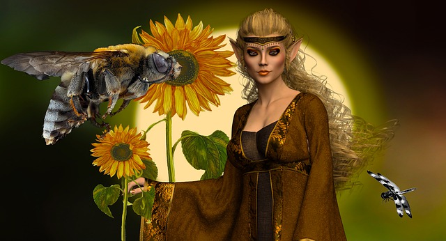 Download Elf, Bee, Sunflowers. Royalty-Free Stock Illustration Image ...