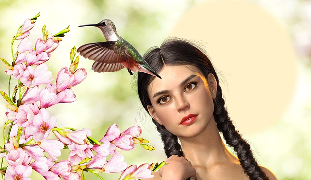 Download Woman Flowers Hummingbird Royalty-Free Stock Illustration ...