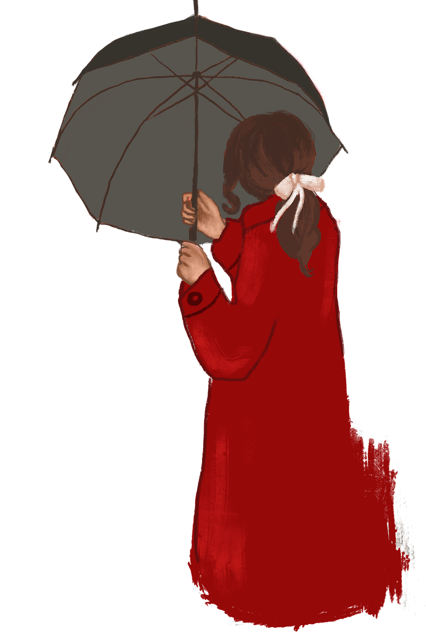 Girl With Red Umbrella Drawing