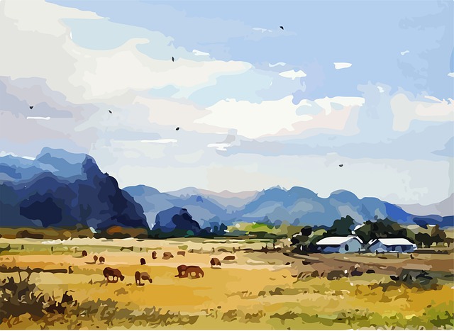 Download Landscape Painting, Countryside, Farmlands. Royalty-Free Stock ...