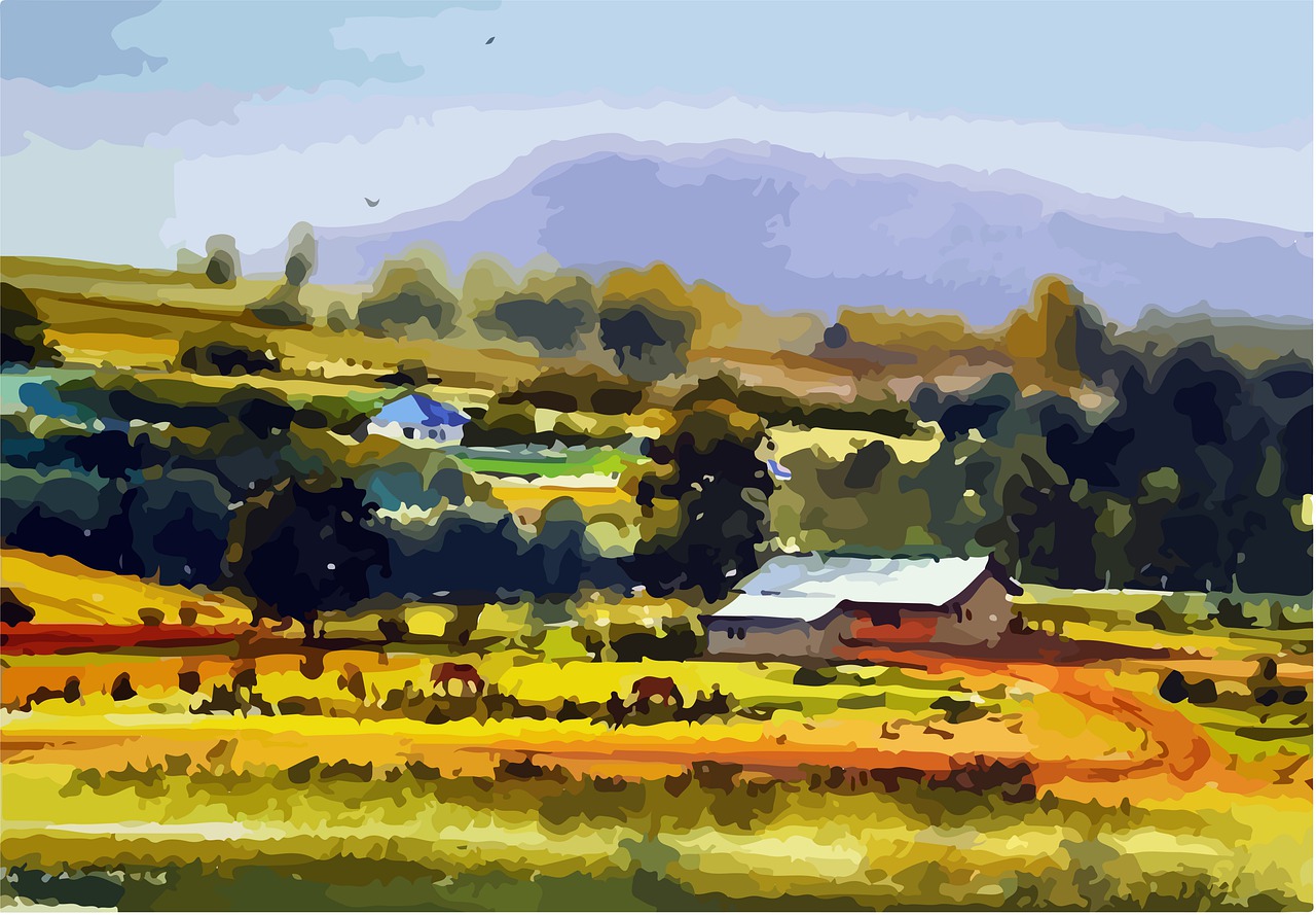 Download Landscape Painting, Countryside, Farmlands. Royalty-Free Stock ...