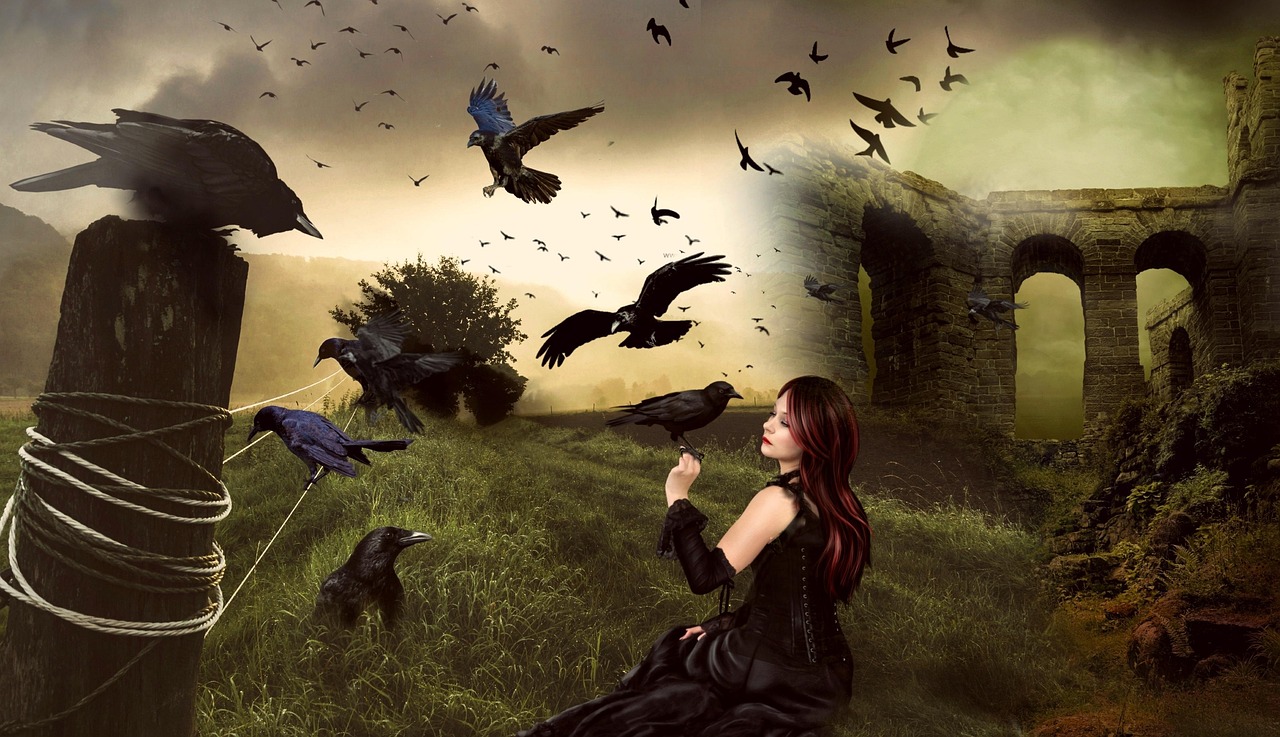 Download Girl, Woman, Crow. Royalty-Free Stock Illustration Image - Pixabay