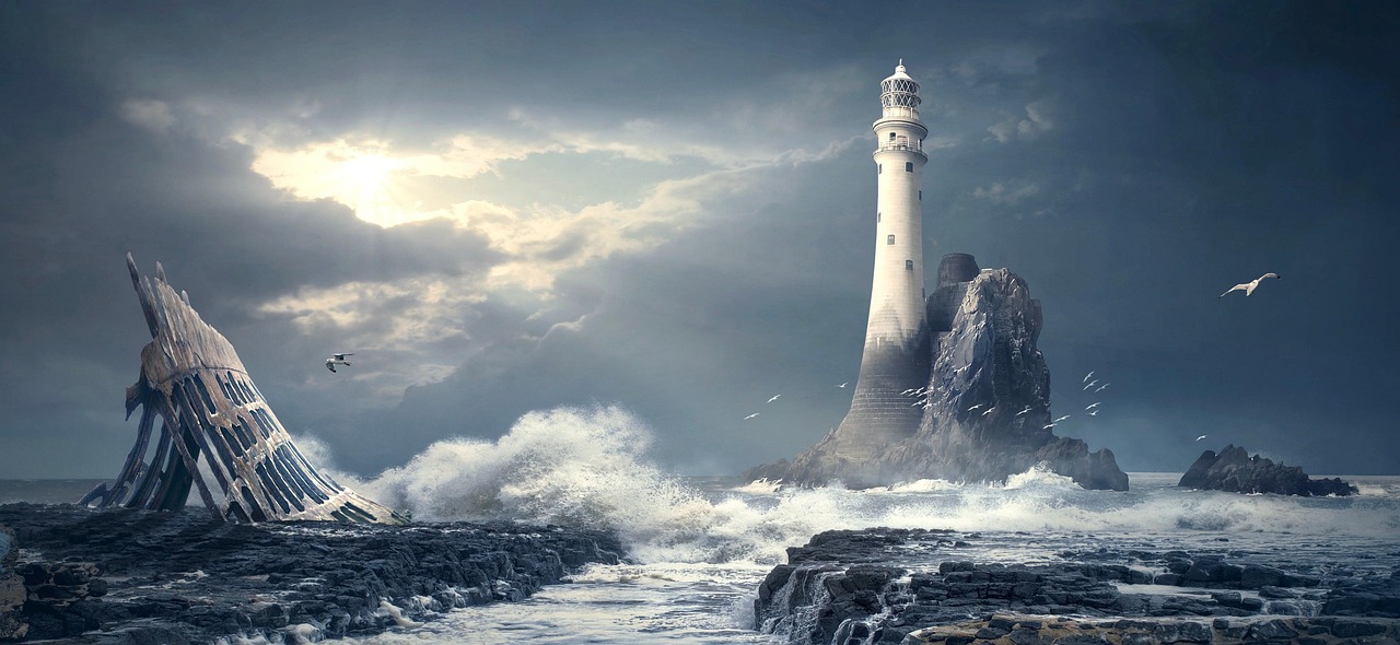 Lighthouse Ocean Landscape How To Draw A Lighthouse By The Sea
