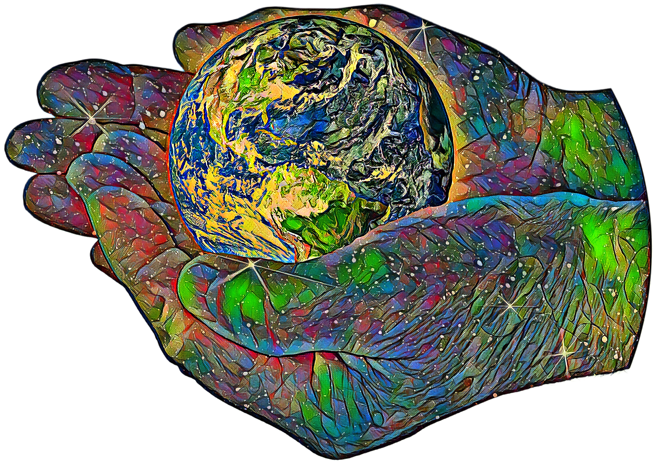Dibujo Del Mundo En Las Manos Señala El Mundo Vector De Stock Por