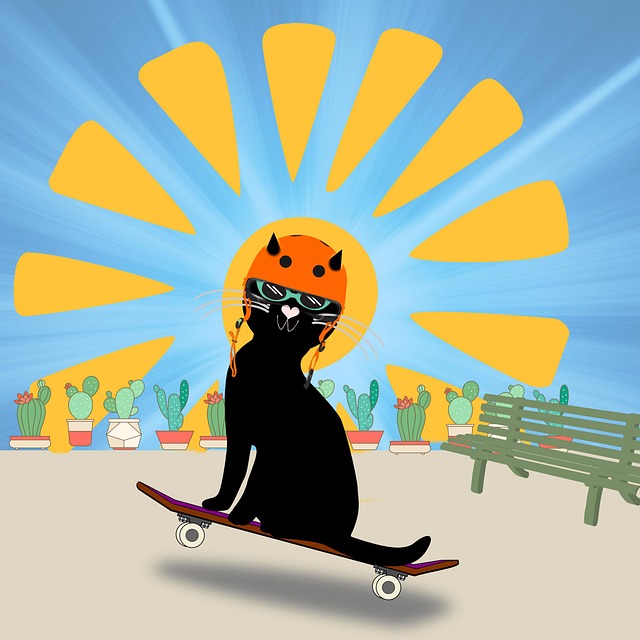 Download Cat, Skateboarding, Black Cat. Royalty-Free Stock Illustration ...