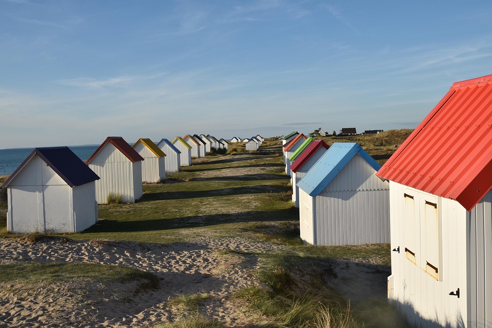Sunset Huts Colored Roofs Gouville - Free photo on Pixabay - Pixabay