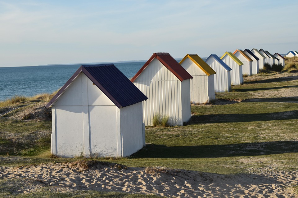 Sunset Huts Colored Roofs Gouville - Free photo on Pixabay - Pixabay