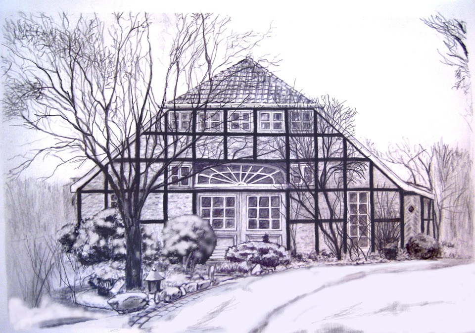 Drawing Winter Country House North - Free photo on Pixabay