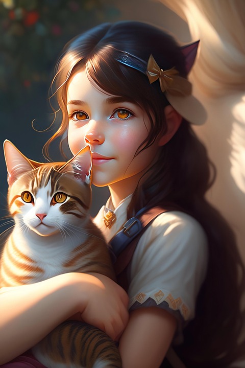 Download Ai Generated, Girl, Cat. Royalty-Free Stock Illustration Image ...