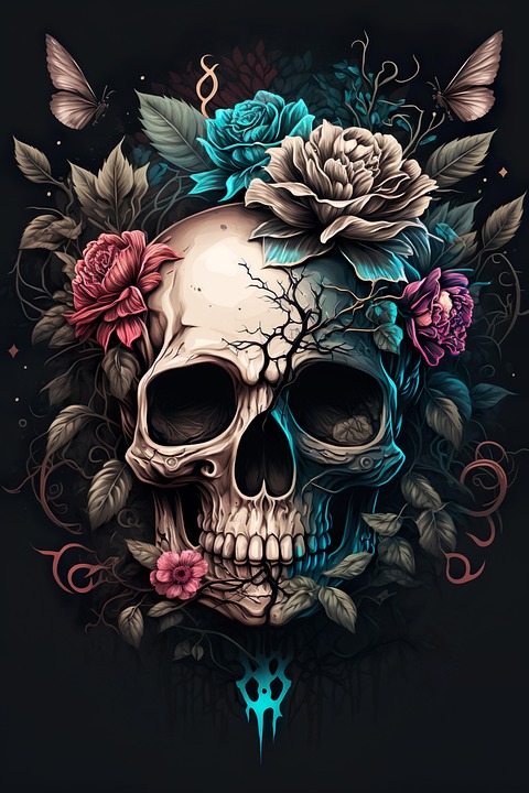 Download Skull, Flowers, Scary. Royalty-Free Stock Illustration Image ...
