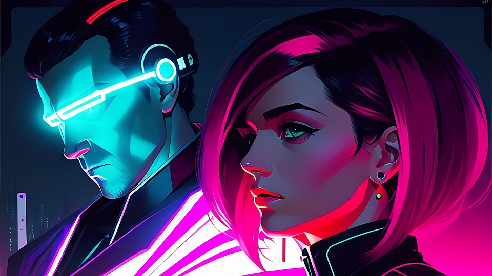 Download Cyberpunk Neon Artificial Intelligence Royalty Free Stock