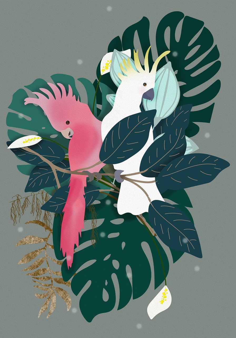 Download Parrots, Monstera, Birds. Royalty-Free Stock Illustration ...