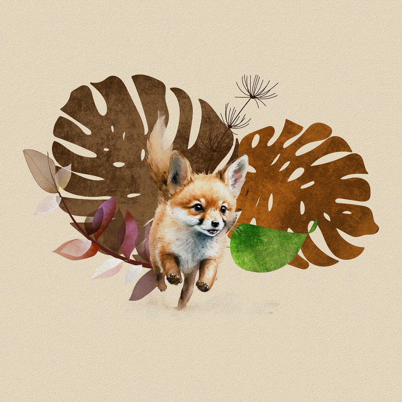 Download Fox, Monstera, Flora. Royalty-Free Stock Illustration Image ...