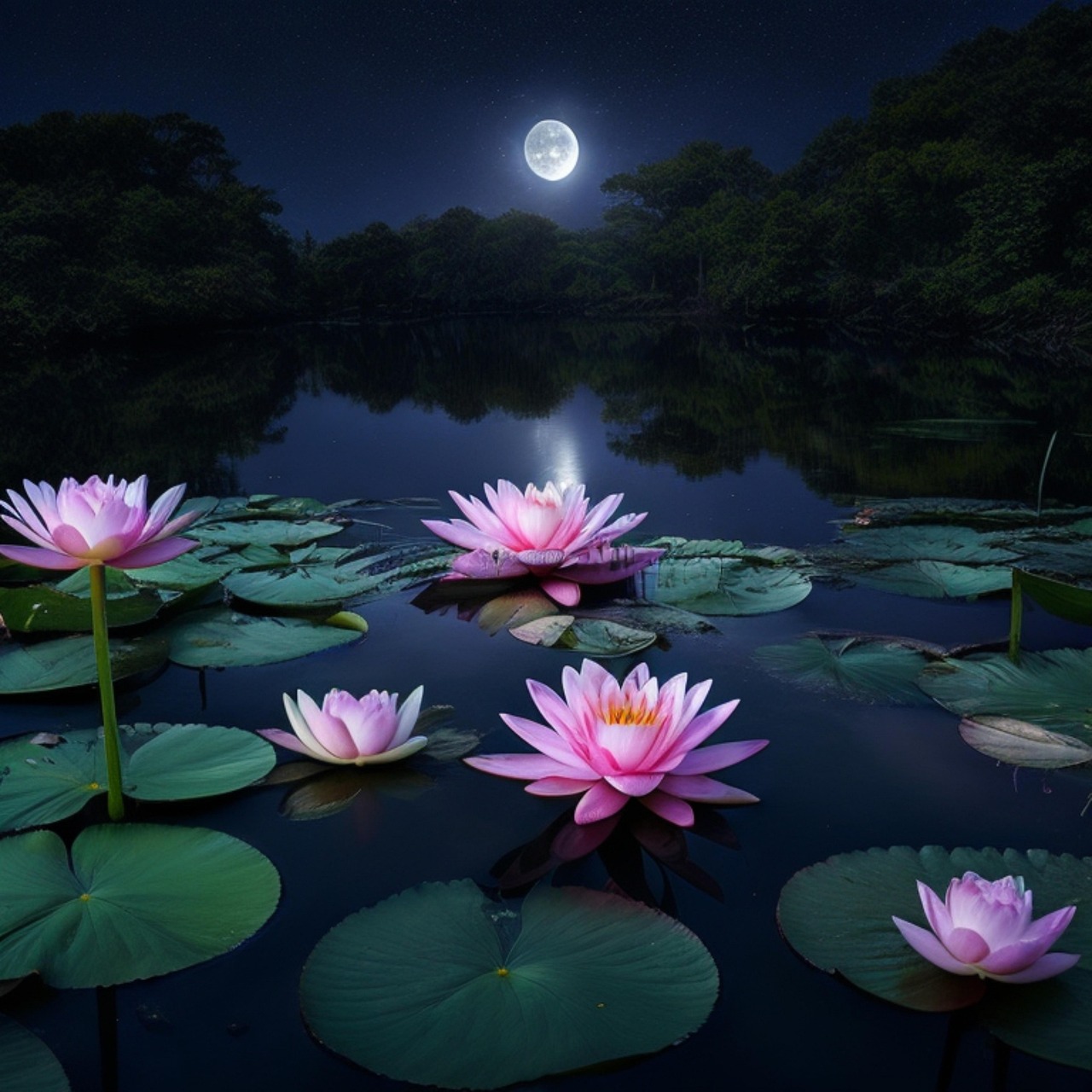 Download Lotus, Moon, River. Royalty-Free Stock Illustration Image ...