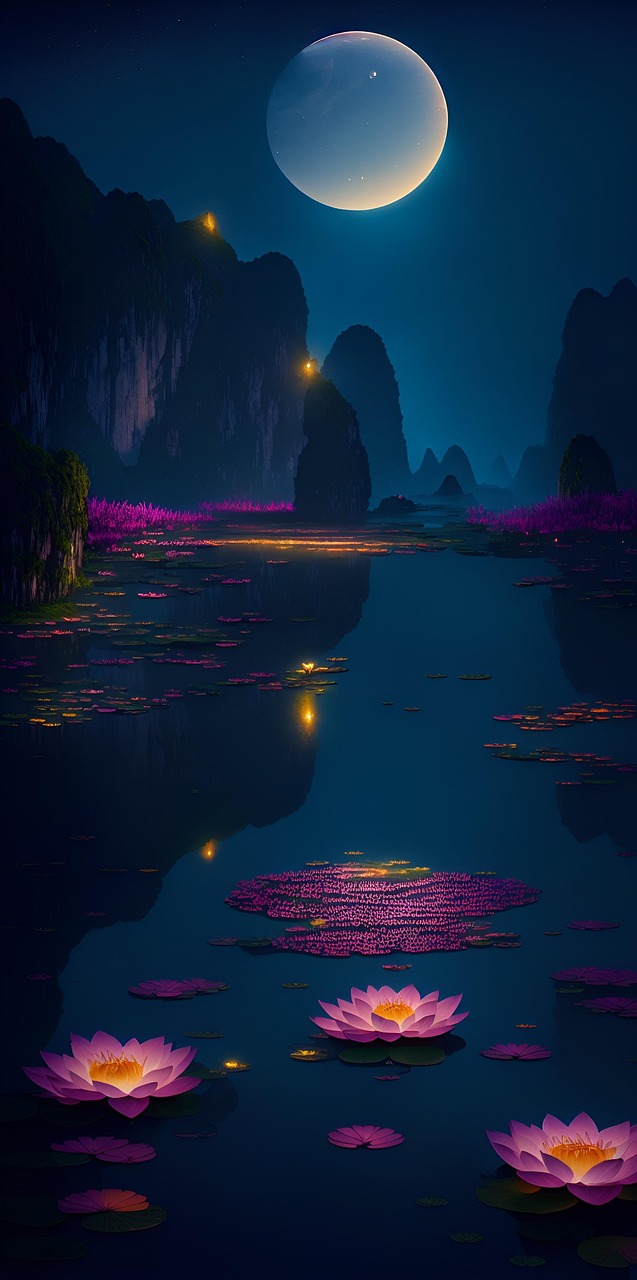 Download Moon, Lotus, Skyline. Royalty-Free Stock Illustration Image ...