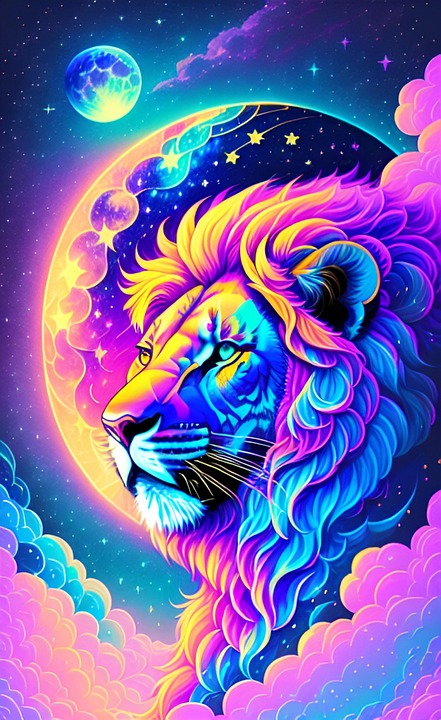 Download Lion Animal Ai Full Moon Space, Lion Space Full Moon Sky Space ...