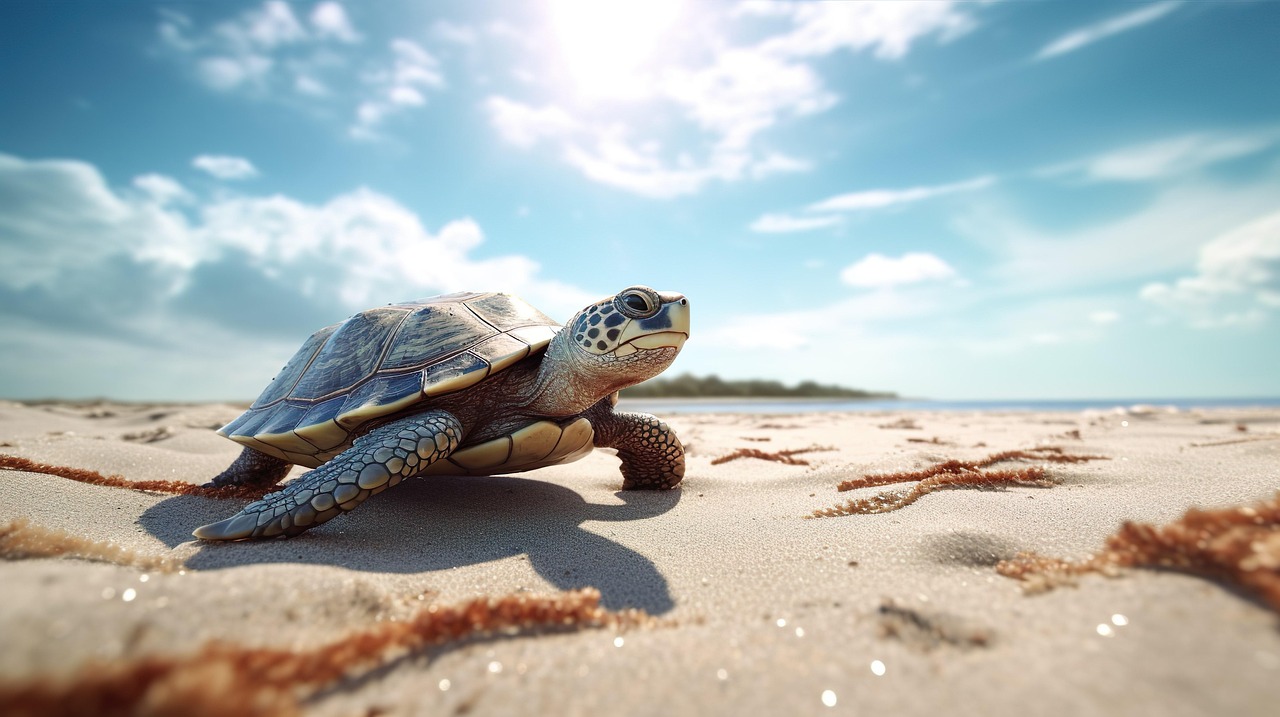 Tortuga Marina Hd Sea Turtle Swimming In Blue Seas And Sky 7074153