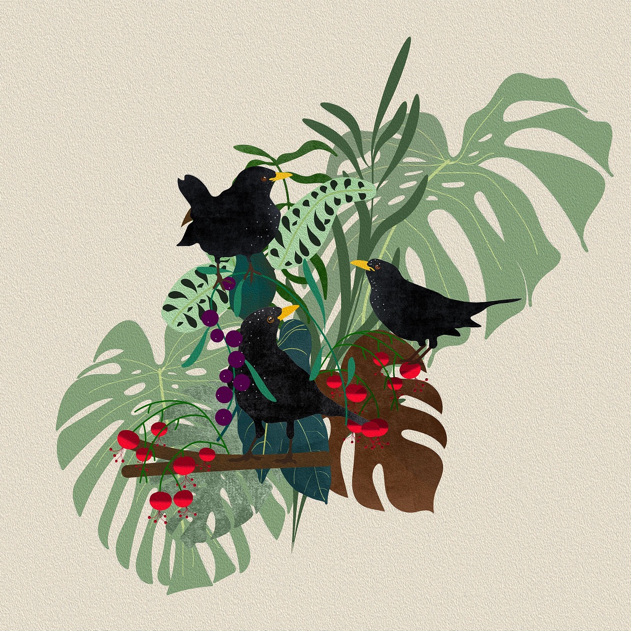 Download Birds Monstera Plant Royalty-Free Stock Illustration Image ...
