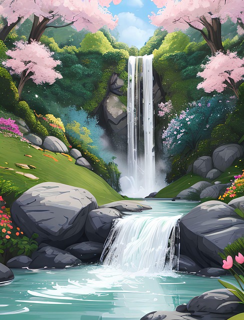 Download Ai Generated, Waterfall, Flowers. Royalty-Free Stock ...