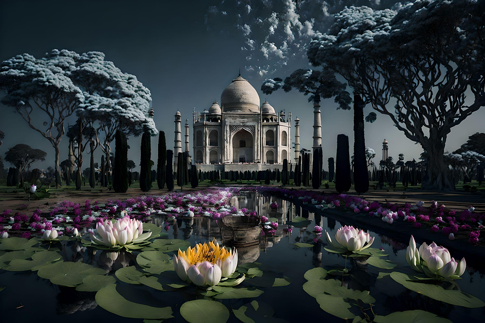 Download Ai Generated, Taj Mahal, Lilies. Royalty-Free Stock ...