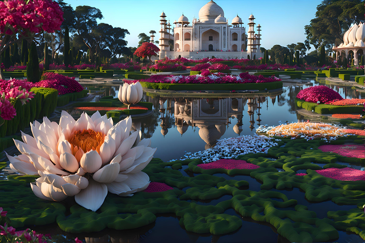Download Ai Generated, Taj Mahal, Lilies. Royalty-Free Stock ...