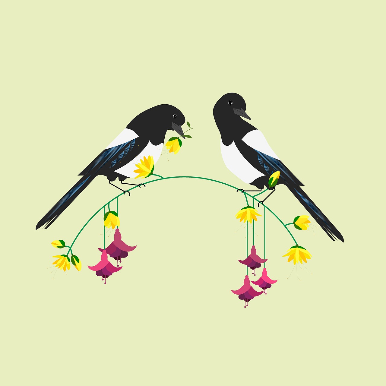 Download Birds, Magpies, Flowers. Royalty-Free Stock Illustration Image ...