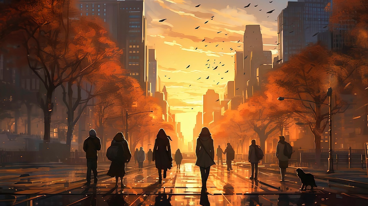 Download People In Street Sunset Concept Art Royalty-Free Stock ...