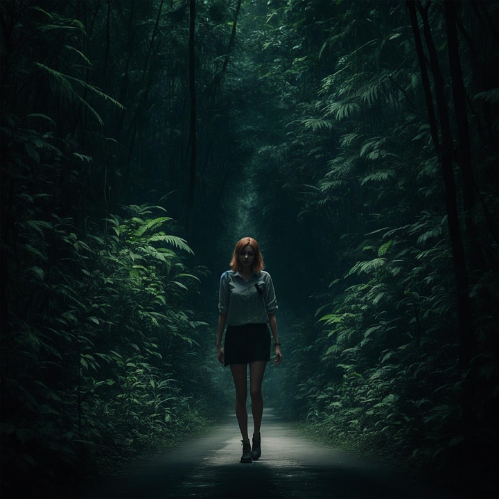 Download Afraid Girl, Walk Alone, Jungle. Royalty-Free Stock ...