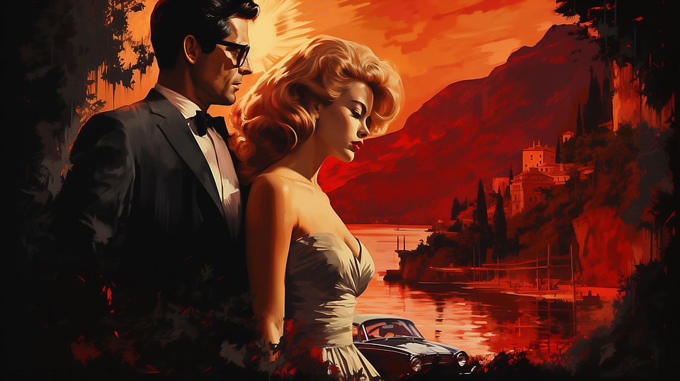 Download Man Woman Sunset, Adventure Pulp, Poster Art. Royalty-Free ...