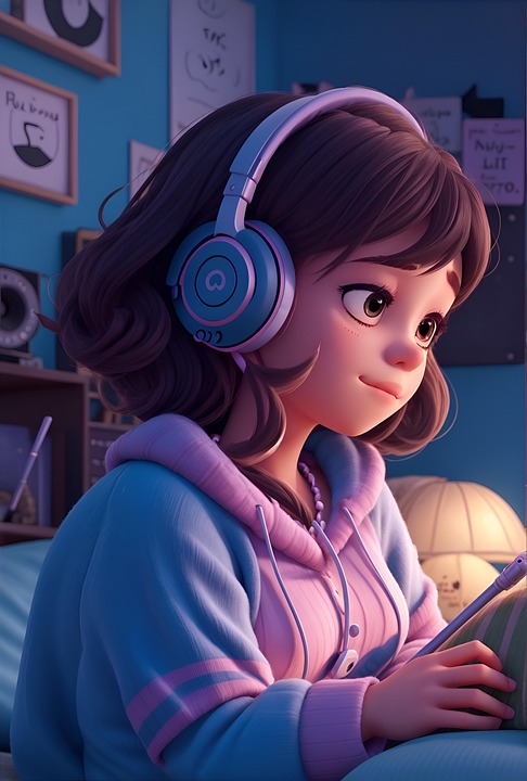 Download Girl Listen Music, Headphone, Cute Girl. Royalty-Free Stock ...