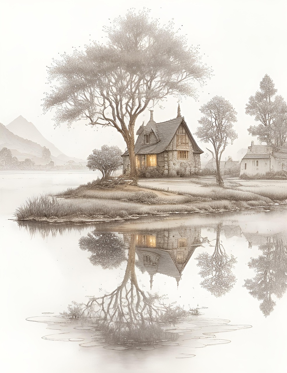 Download Ai Generated, Cabin, Lake. Royalty-Free Stock Illustration ...