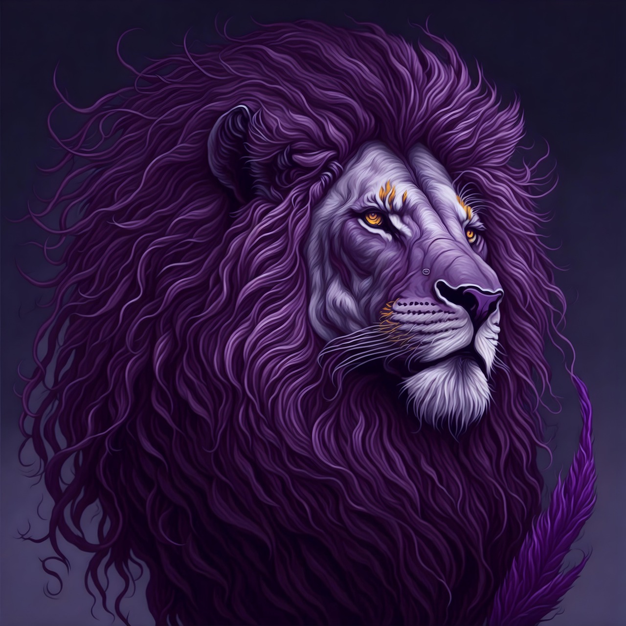 Download Lion'S Head, Purple Hair, Black Background. Royalty-Free Stock ...