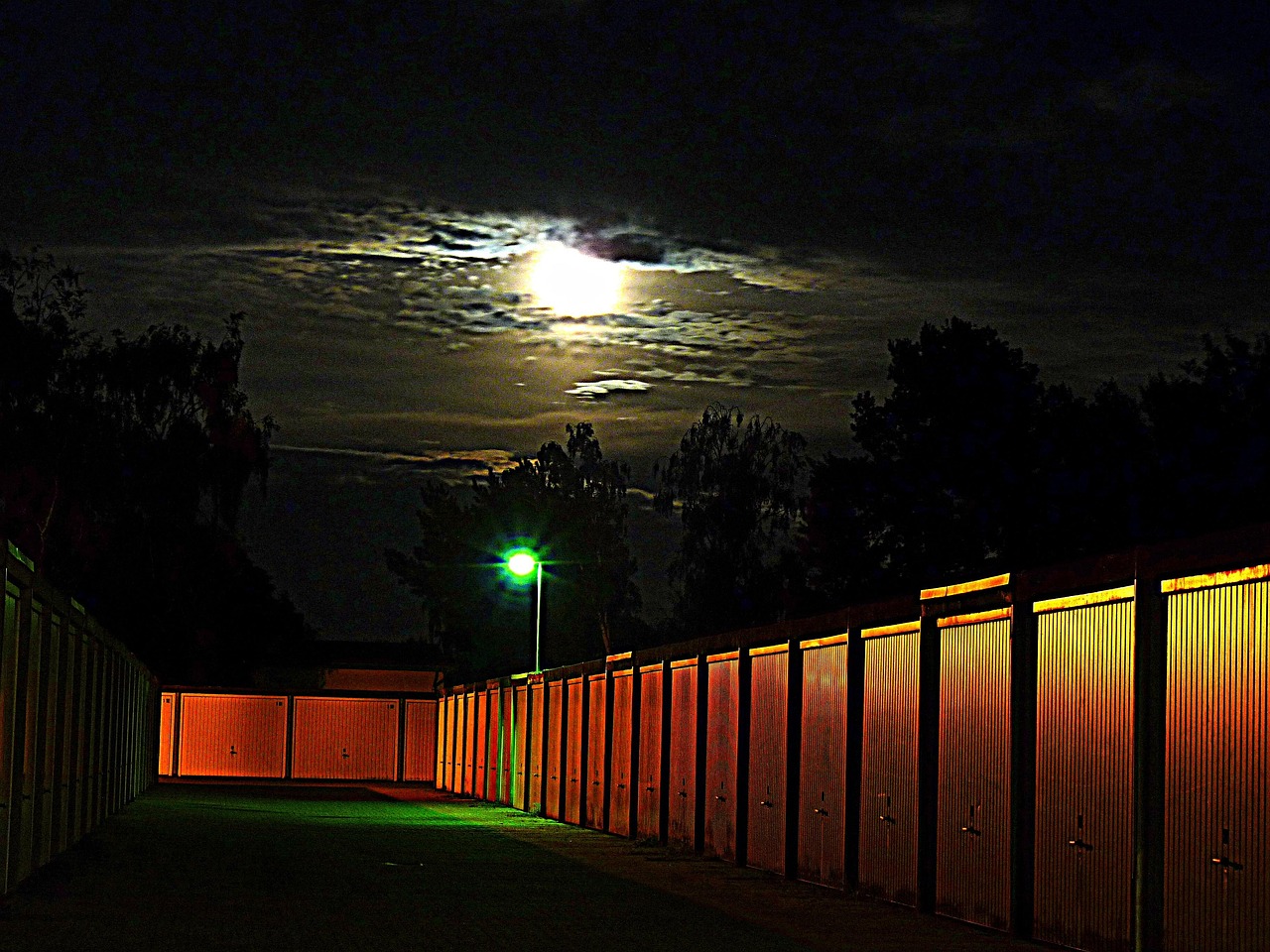 Garages Night Shot Full Moon - Free photo on Pixabay