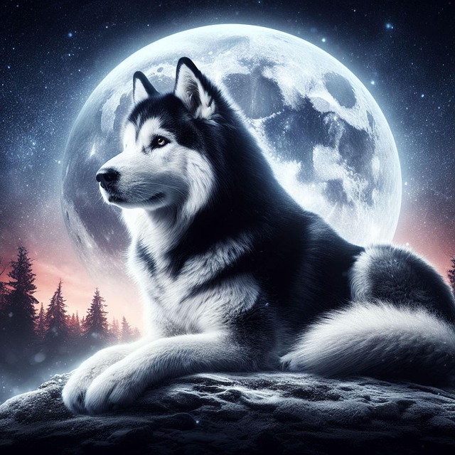 Download Husky, Siberian, Full Moon. Royalty-Free Stock Illustration ...
