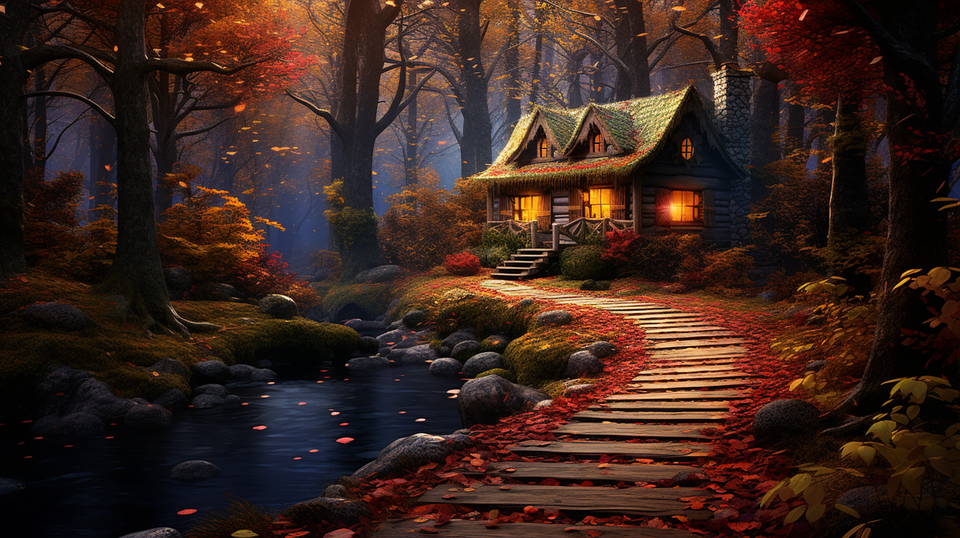 Download Ai Generated, Cabin, Autumn Leaves. Royalty-Free Stock ...