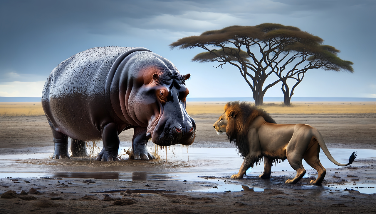 Download Hippo, Lion, Savannah. Royalty-Free Stock Illustration Image ...