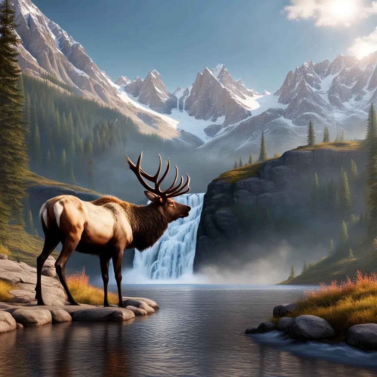 Download Ai Generated, Elk, Stream. Royalty-Free Stock Illustration ...