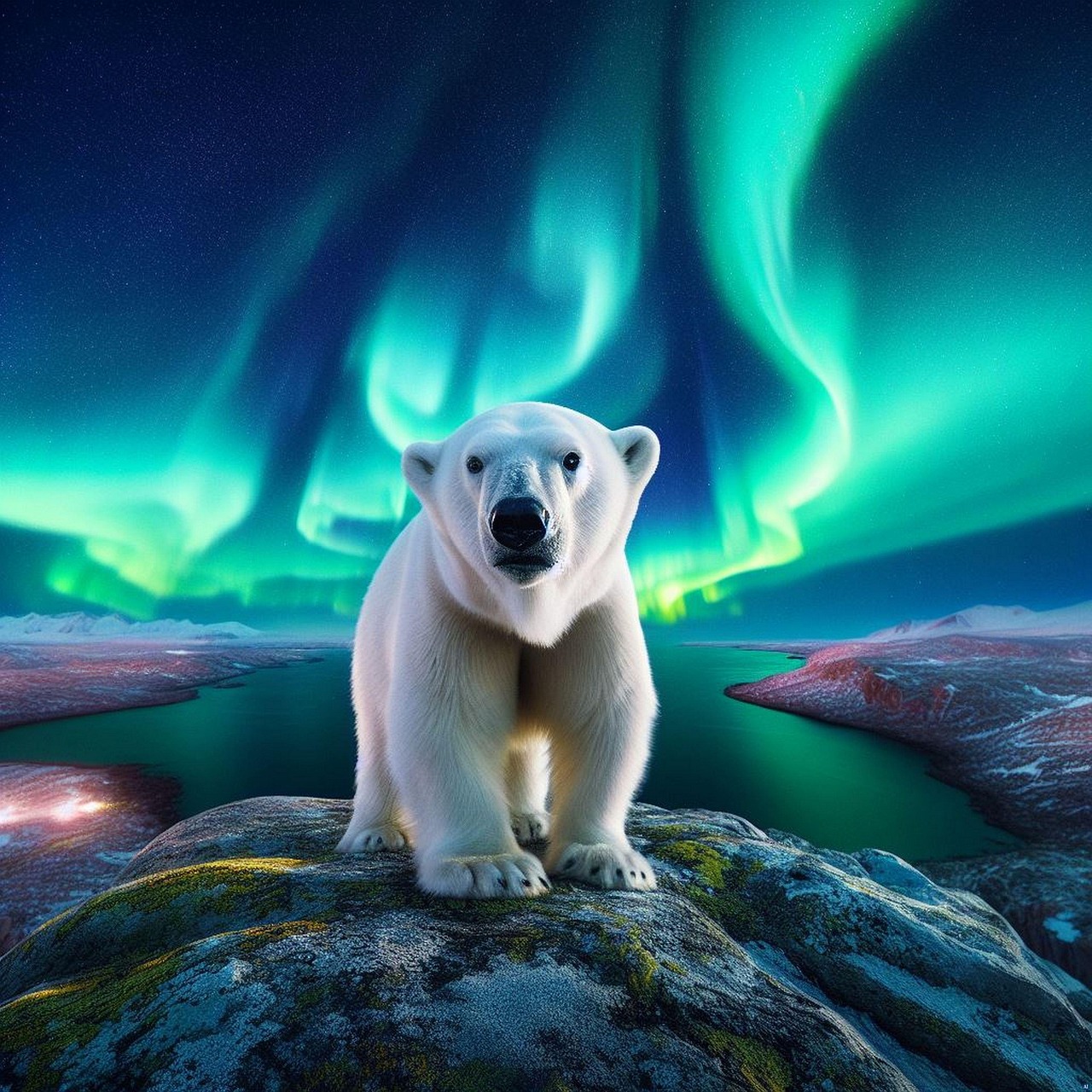 Download Ai Generated Polar Bear Northern Lights Royalty Free Stock