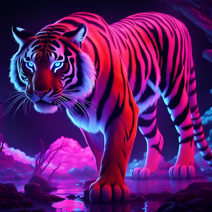 Download Tiger, Neon, Black Light. Royalty-Free Stock Illustration ...