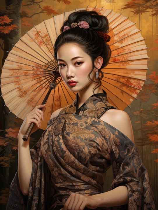 Download Asian Woman, Umbrella, Kimono. Royalty-Free Stock Illustration ...