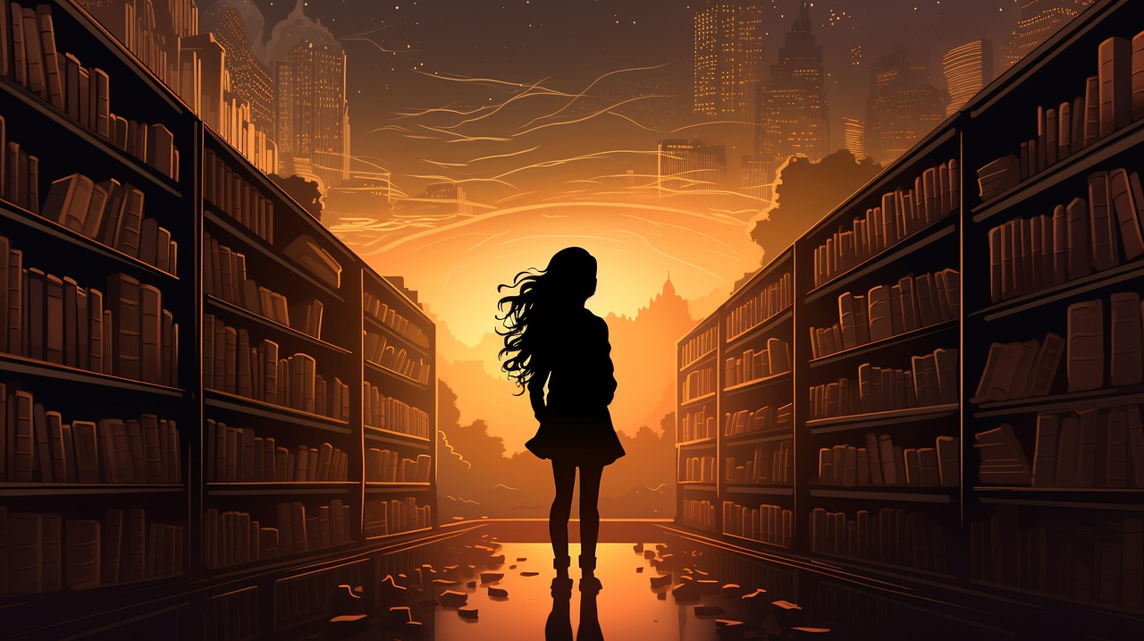Download Ai Generated, Girl, Library. Royalty-Free Stock Illustration ...