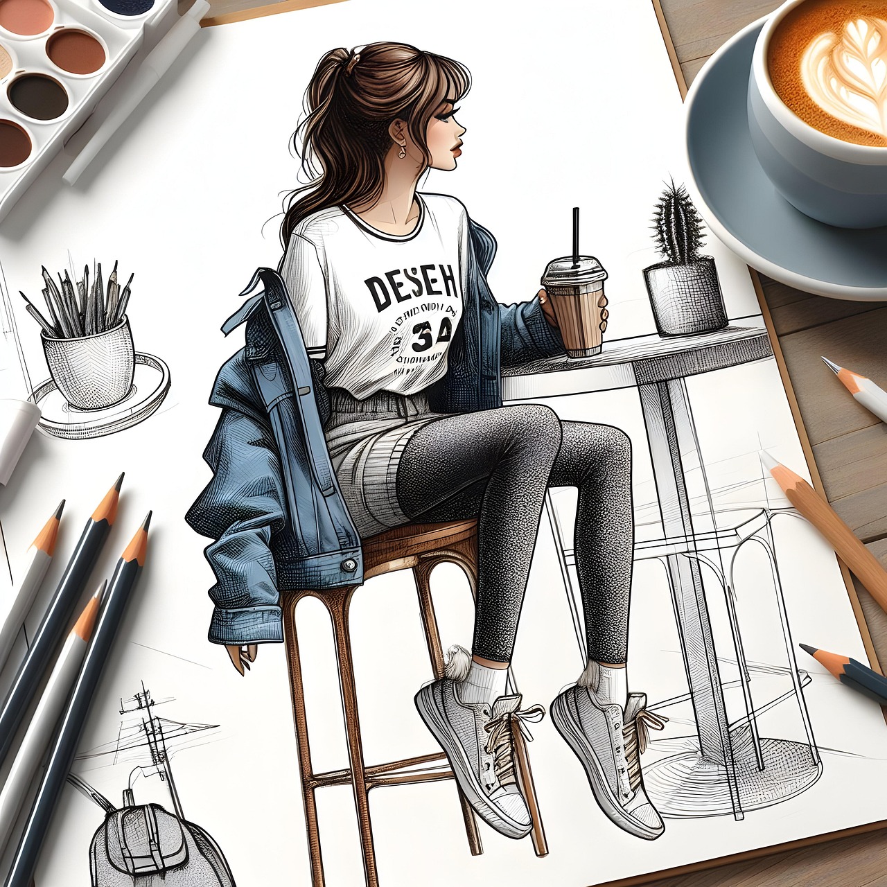 Download Woman, Cafe, Sketch. Royalty-Free Stock Illustration Image ...